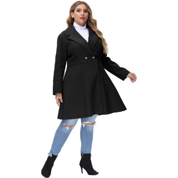 Jackets & Coats | Womens Plus Size Wool Dress Coat Double Breasted Pea ...